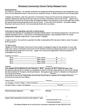 Fillable Online Rivertown Community Church Family Release Form: Fax ...