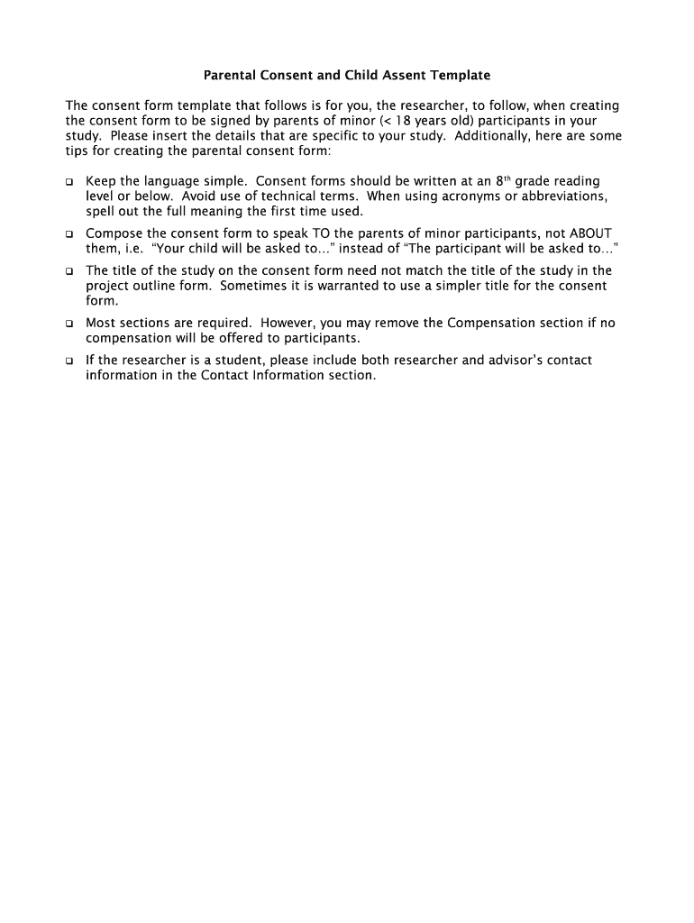 Fillable Online Parental Consent and Child Assent Template Fax Email ...