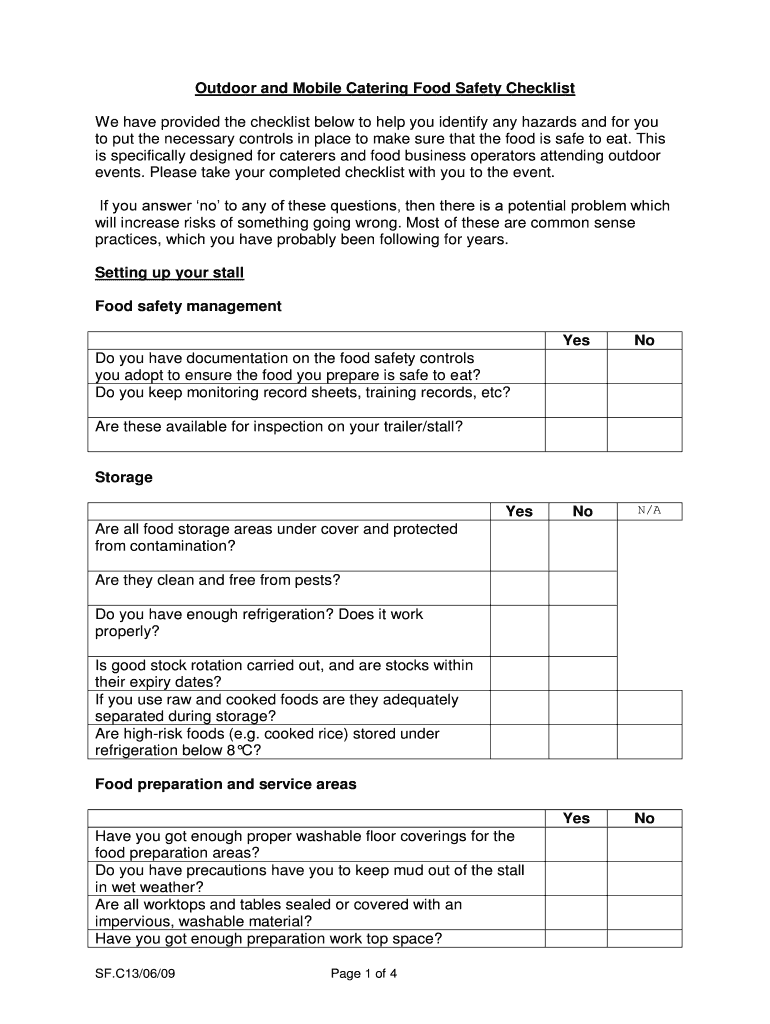Fillable Online Outdoor and Mobile Catering Food Safety Checklist Fax ...