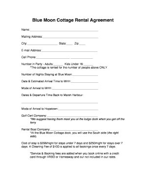 Fillable Online Blue Moon Cottage Rental Agreement Fax Email Print ...