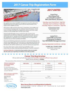 Fillable Online 2017 Canoe Trip Registration Form Fax Email Print ...