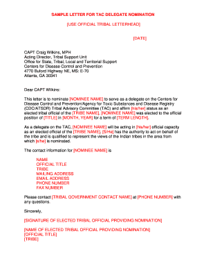 Fillable Online SAMPLE LETTER FOR TAC DELEGATE NOMINATION Fax Email ...