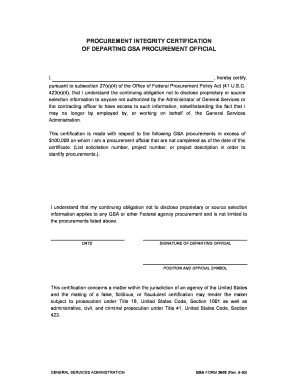 Fillable Online PROCUREMENT INTEGRITY CERTIFICATION Fax Email Print ...