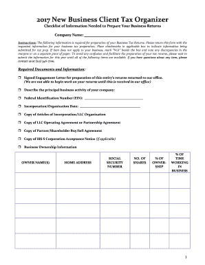 Fillable Online 2017 New Business Client Tax Organizer Fax Email Print ...