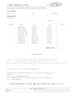 Fillable Online TYRE ORDER FORM Fax Email Print - pdfFiller