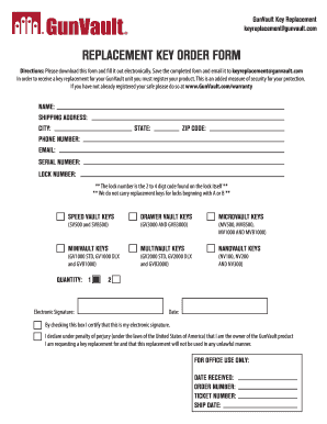 Fillable Online GunVault Key Replacement Fax Email Print - pdfFiller