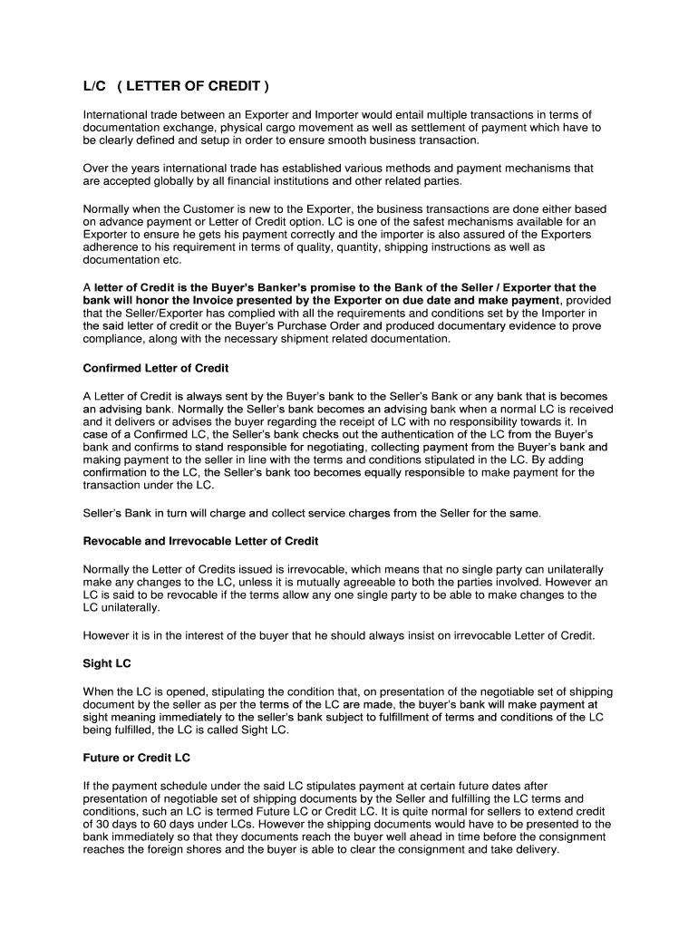 Fillable Online L/C ( LETTER OF CREDIT ) Fax Email Print - pdfFiller