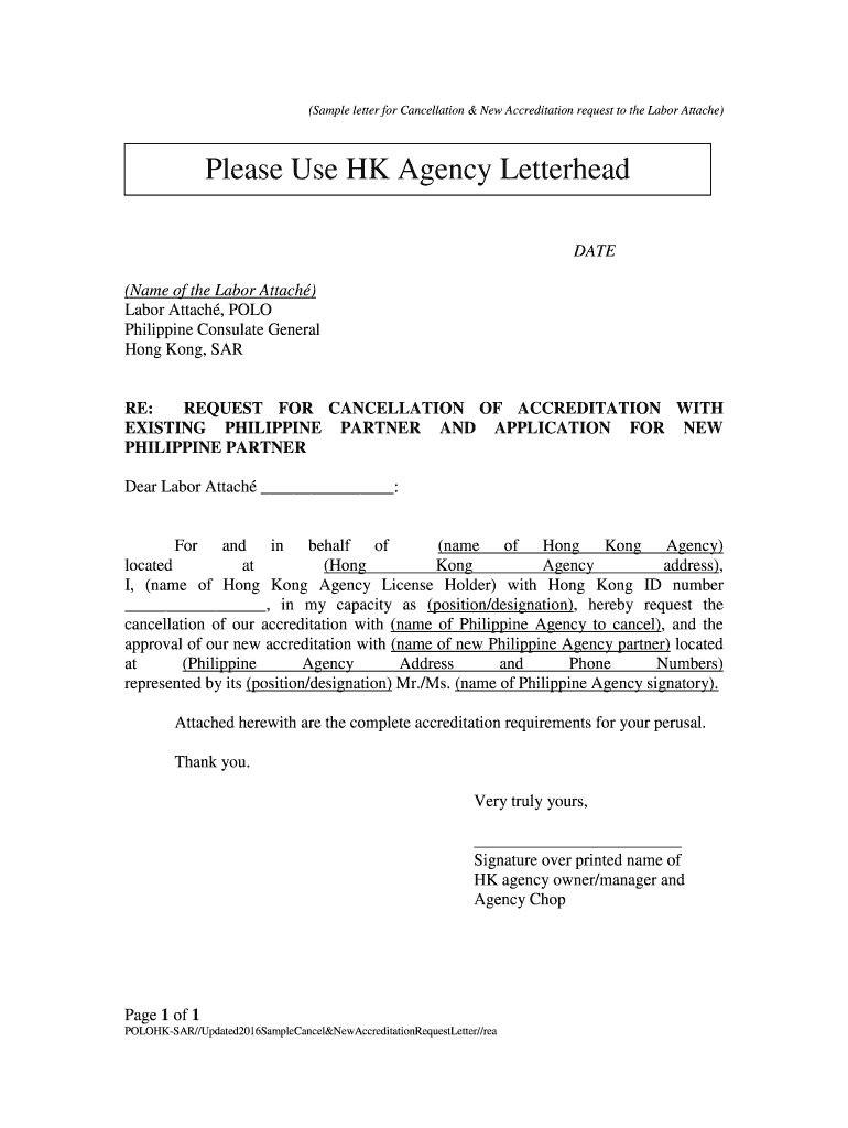 Fillable Online (Sample letter for Cancellation & New Accreditation request to the Labor Attache ...