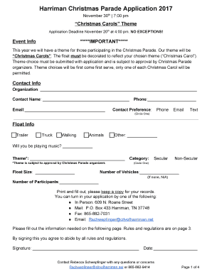 Fillable Online Harriman Christmas Parade Application 2017 Fax Email ...