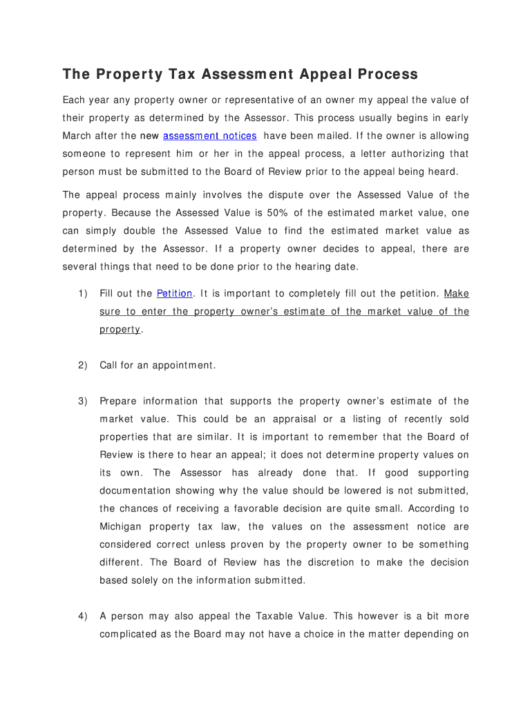 Fillable Online The Property Tax Assessment Appeal Process Fax Email ...