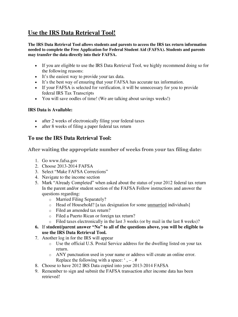 Fillable Online Use the IRS Data Retrieval Tool Fax Email Print - pdfFiller