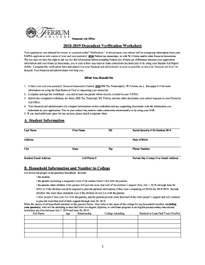 Fillable Online 2018-2019 Dependent Verification Worksheet Fax Email Print - pdfFiller