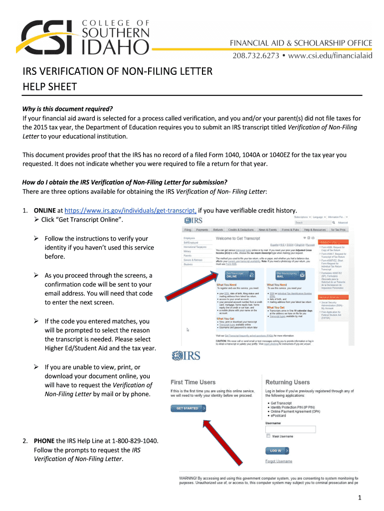 Fillable Online IRS VERIFICATION OF NON-FILING LETTER Fax Email Print ...
