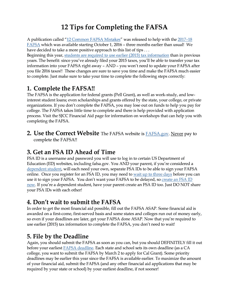 Fillable Online 12 Tips for Completing the FAFSA Fax Email Print ...