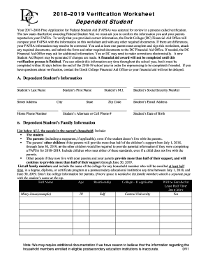 Fillable Online 20182019 Verification Worksheet Fax Email Print - pdfFiller