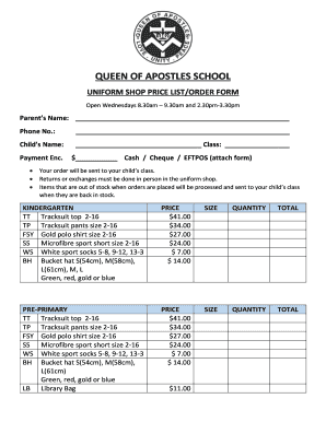 Fillable Online UNIFORM SHOP PRICE LIST/ORDER FORM Fax Email Print ...