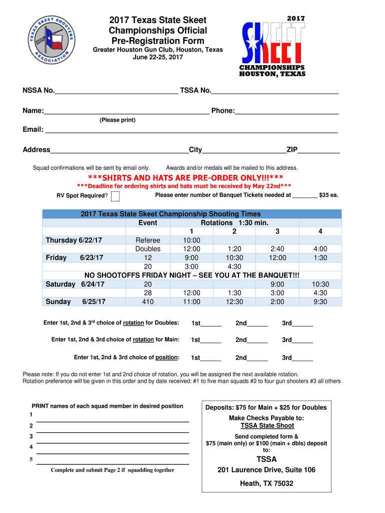 Fillable Online 2017 Texas State Skeet Fax Email Print - pdfFiller