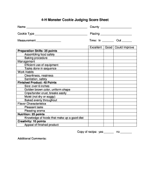 Fillable Online 4-H Monster Cookie Judging Score Sheet Fax Email Print ...