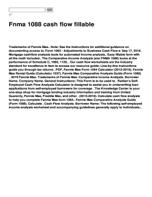 Fillable Online Fnma 1088 cash flow fillable Fax Email Print - pdfFiller