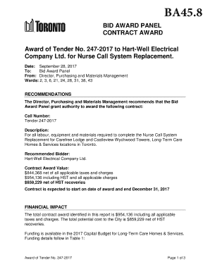 Fillable Online Award of Tender No Fax Email Print - pdfFiller