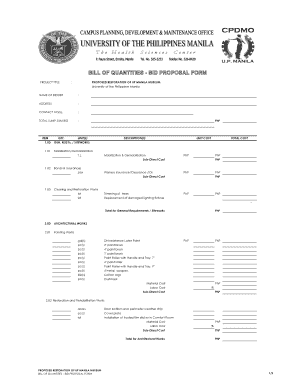 Fillable Online BILL OF QUANTITIES - BID PROPOSAL FORM Fax Email Print - pdfFiller