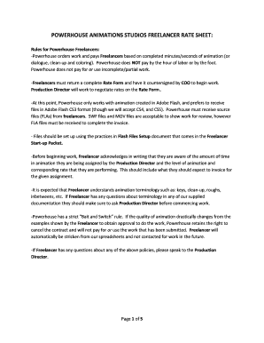 Fillable Online POWERHOUSE ANIMATIONS STUDIOS FREELANCER RATE SHEET ...