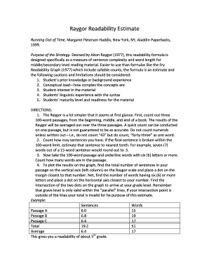 Fillable Online Raygor Readability Estimate Fax Email Print - pdfFiller