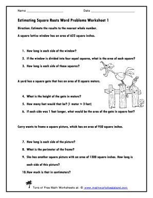 Square Roots Word Problems Worksheet Pdf - Fill Online, Printable ...