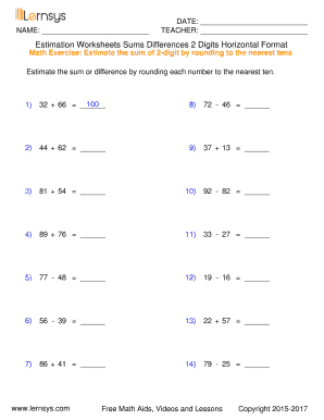 Fillable Online Estimation Worksheets Sums Differences 2 Digits ...