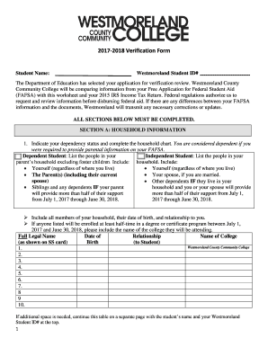 Fillable Online 2017-2018 Verification Form Fax Email Print - pdfFiller