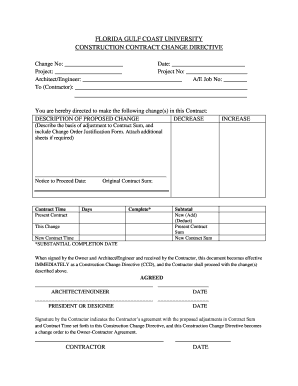 Fillable Online CONSTRUCTION CONTRACT CHANGE DIRECTIVE Fax Email Print ...