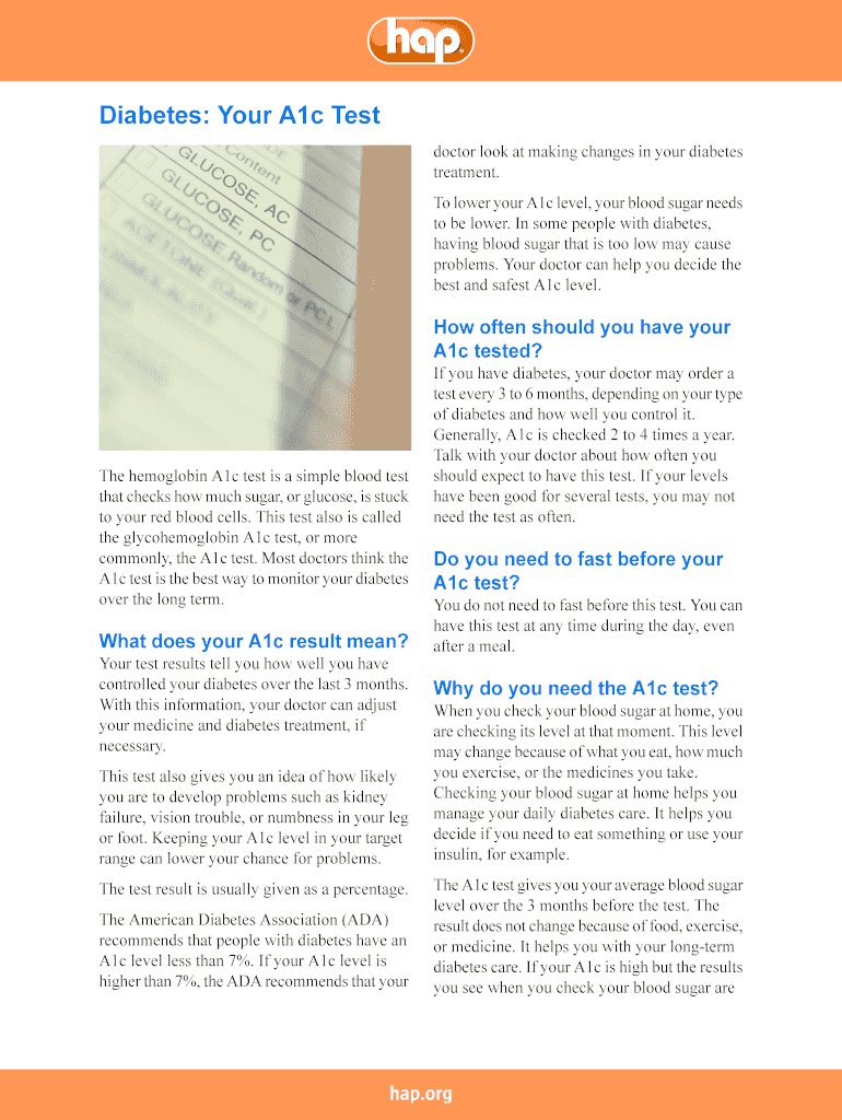Fillable Online Diabetes: Your A1c Test Fax Email Print - pdfFiller
