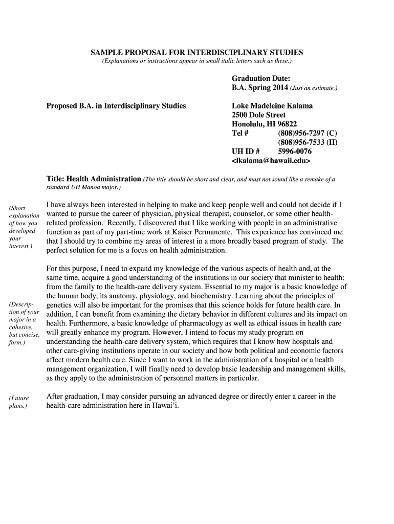 Fillable Online SAMPLE PROPOSAL FOR INTERDISCIPLINARY STUDIES Fax Email ...