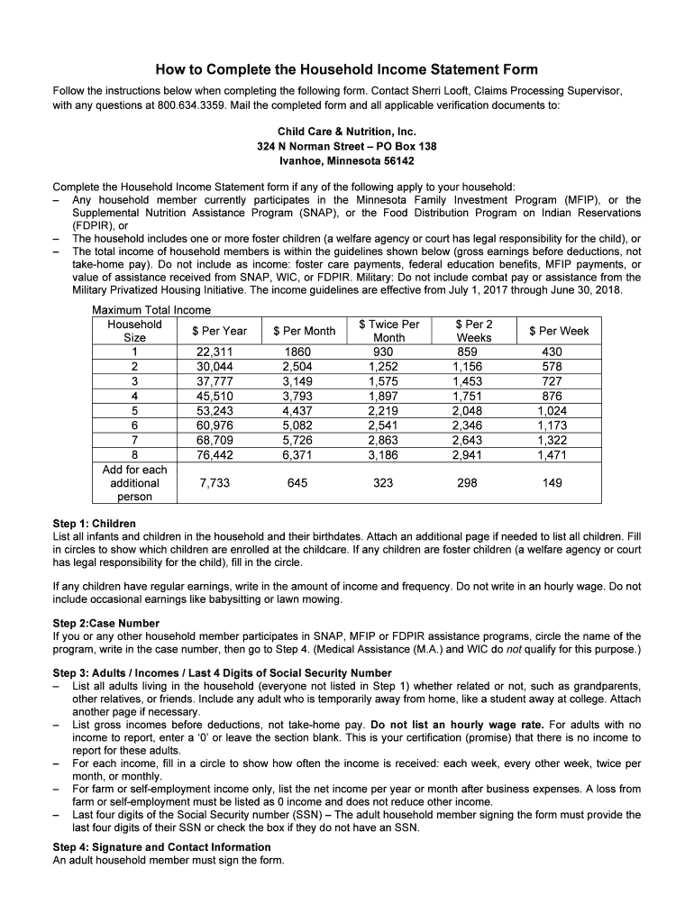 Fillable Online How to Complete the Household Income Statement Form Fax ...