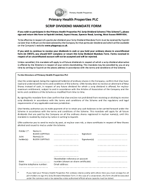Fillable Online SCRIP DIVIDEND MANDATE FORM Fax Email Print - pdfFiller
