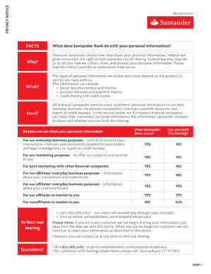 Fillable Online What does Santander Bank do with your personal ...