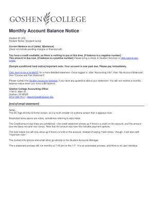 Fillable Online Monthly Account Balance Notice Fax Email Print - pdfFiller
