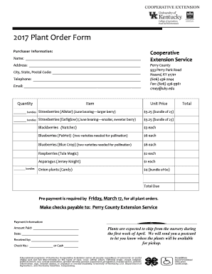 Fillable Online perry ca uky 2017 Plant Order Form Fax Email Print ...