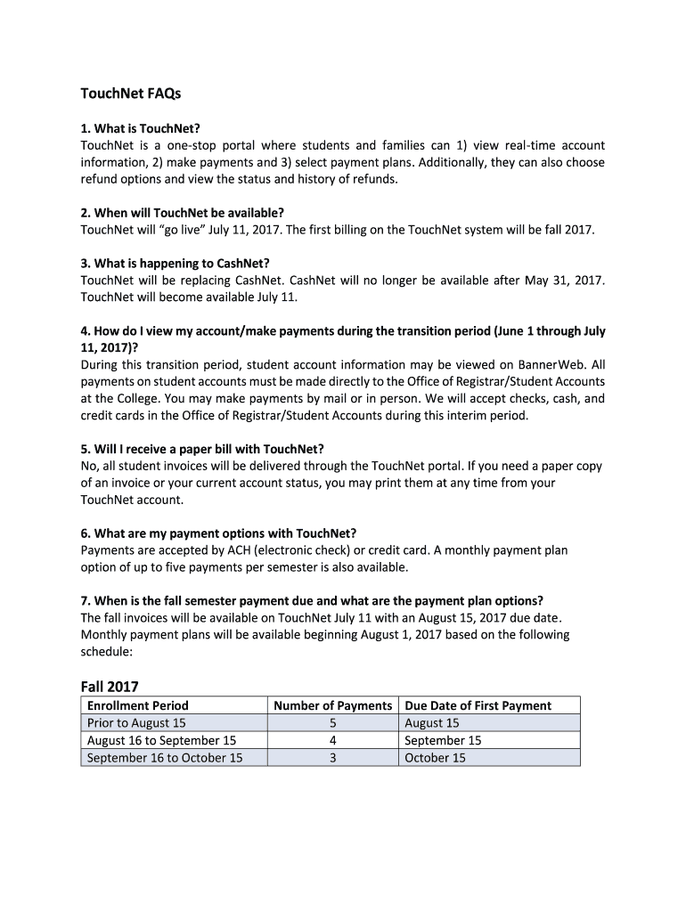 Fillable Online What is TouchNet Fax Email Print - pdfFiller