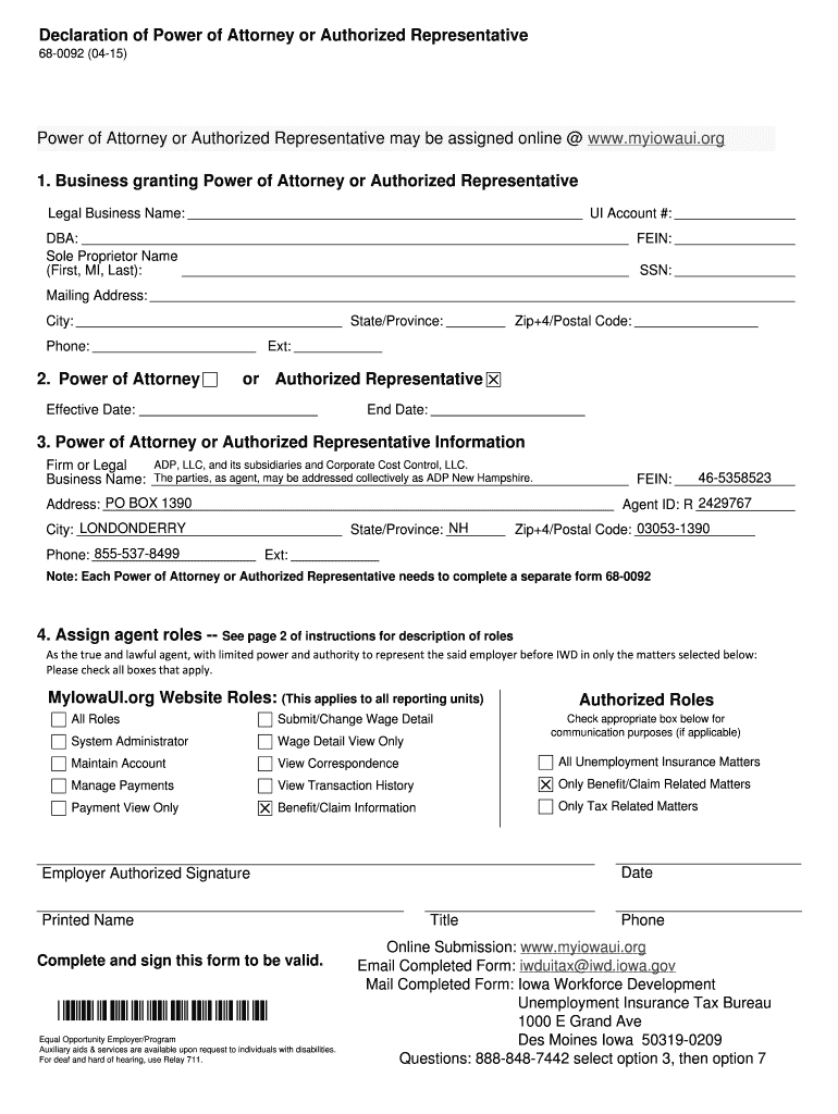 Fillable Online Declaration of Power of Attorney or Authorized ...