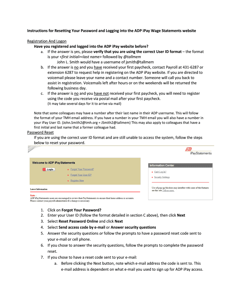 Fillable Online Instructions for Resetting Your Password and Logging ...