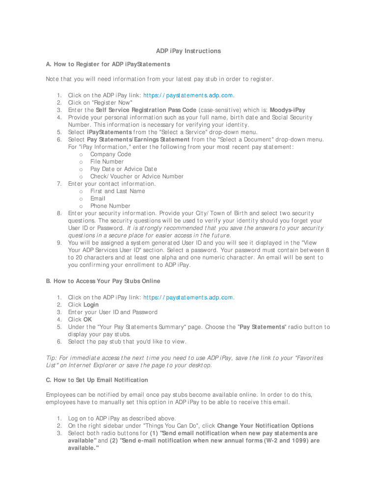 Fillable Online ADP iPay Instructions Fax Email Print - pdfFiller