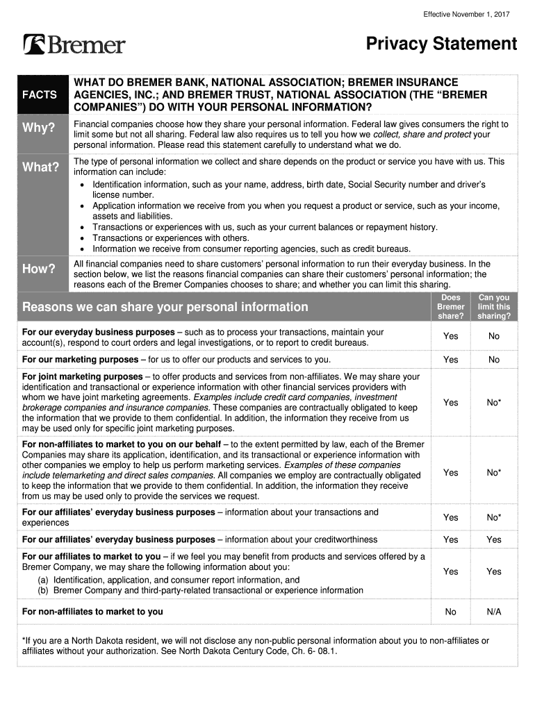 Fillable Online WHAT DO BREMER BANK, NATIONAL ASSOCIATION; BREMER ...