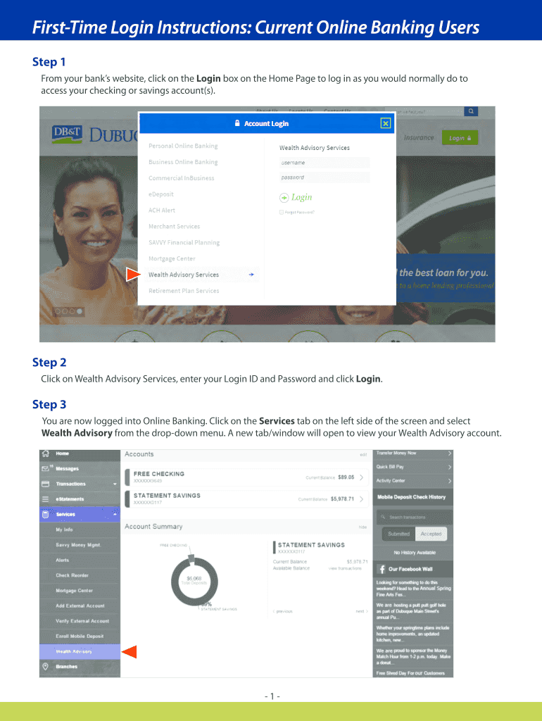 Fillable Online First-Time Login Instructions: Current Online Banking Users Fax Email Print ...