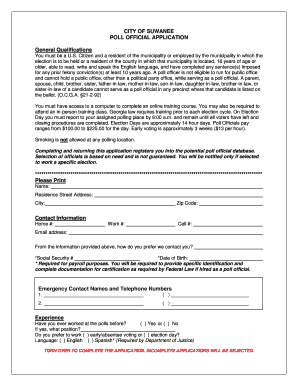 Fillable Online POLL OFFICIAL APPLICATION Fax Email Print - pdfFiller