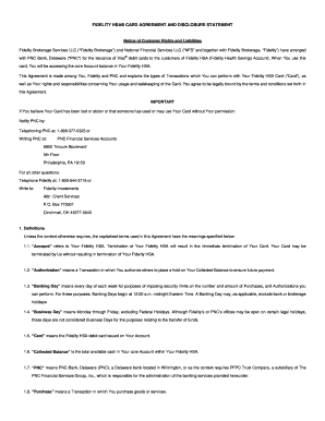 Fillable Online FIDELITY HSA CARD AGREEMENT AND DISCLOSURE STATEMENT ...