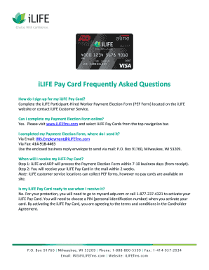 Fillable Online iLIFE Pay Card Frequently Asked Questions Fax Email ...