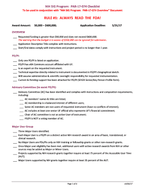 Fillable Online NIH SIG Program: PAR-17-074 Checklist Fax Email Print ...