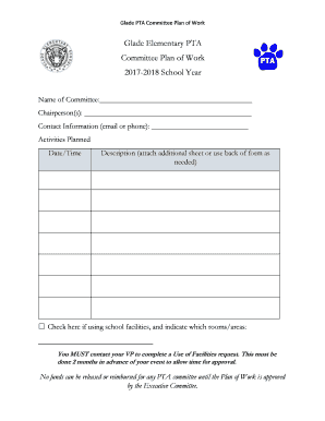 Fillable Online Glade PTA Committee Plan of Work Fax Email Print ...