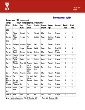 Fillable Online Example asbestos register Fax Email Print - pdfFiller